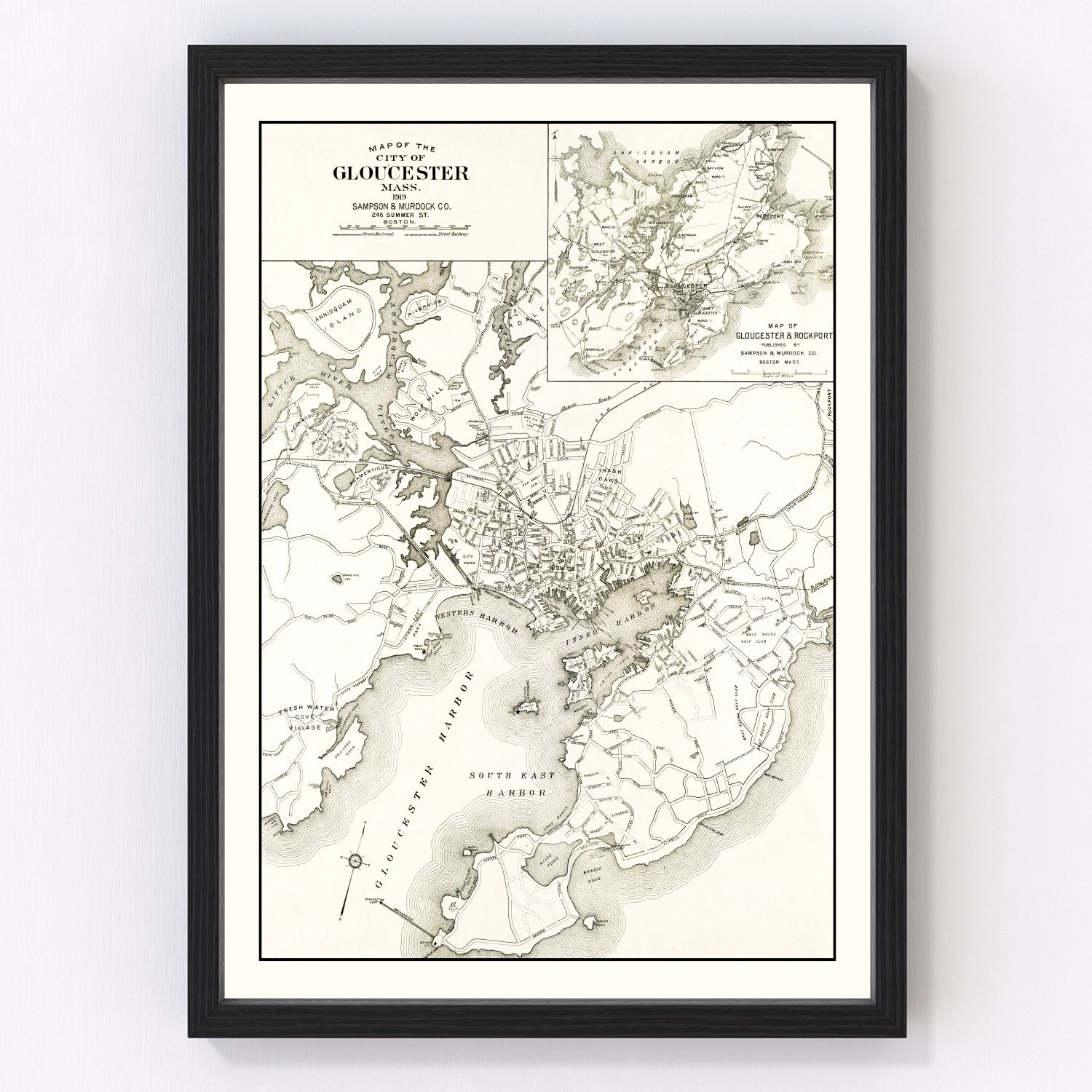 Vintage Map Of Gloucester Massachusetts 1919 By Teds Vintage Art